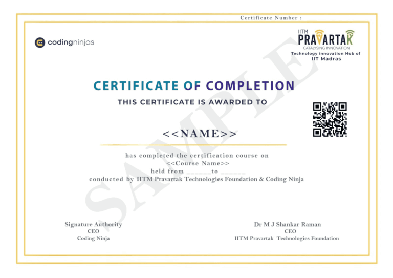 IITM Student Training and Internship Certification - DSA - Career Camp by Coding Ninjas